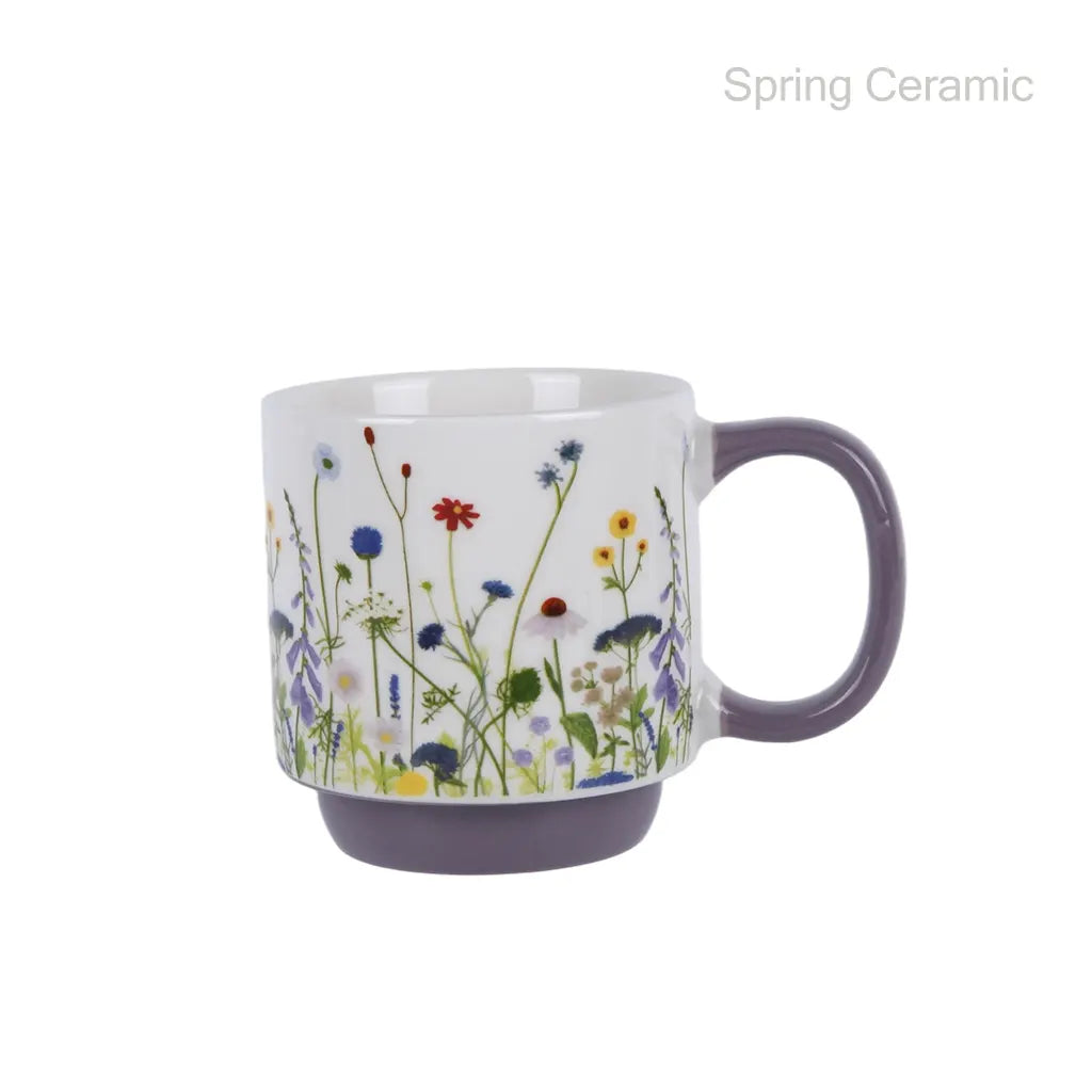 12oz Ceramic stacking- Mugs with floral design – SPRING CERAMIC