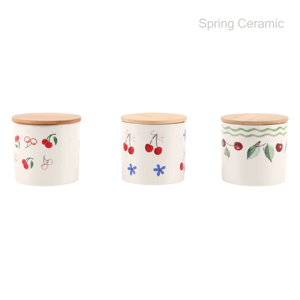 Wooden-Lidded Cherry-Patterned Ceramic Storage Jars – SPRING CERAMIC