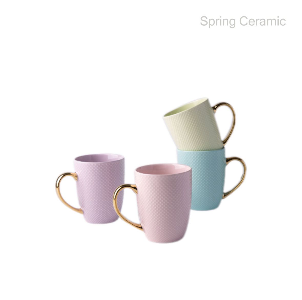Embossed Color Glaze Ceramic Mug With Gold Handle – SPRING CERAMIC