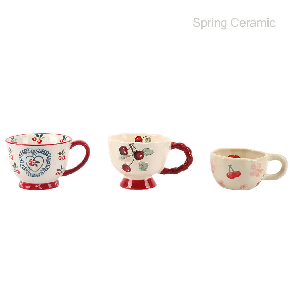 Pedestal Cherry Ceramic Cup Trio with Decorative Details – SPRING CERAMIC